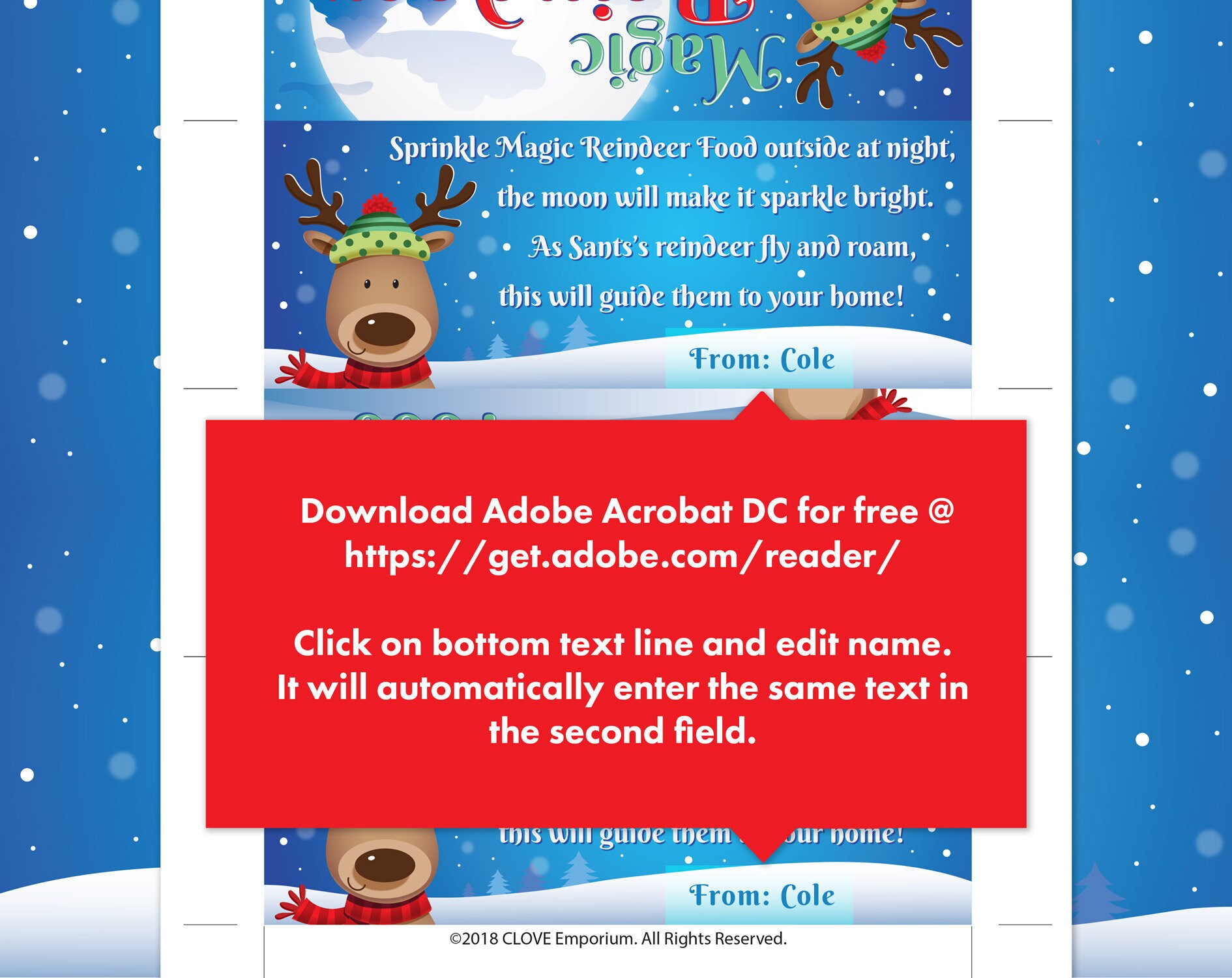 Magic Reindeer Food Bag Topper, INSTANT EDITABLE DOWNLOAD, Holiday ...