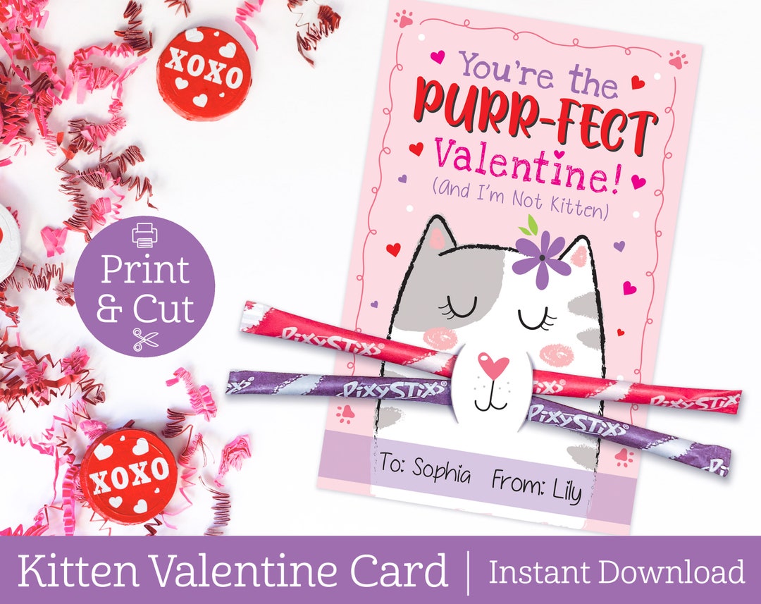 Kitten Valentine's Day Cards, DIGITAL EDITABLE DOWNLOAD, Classroom ...
