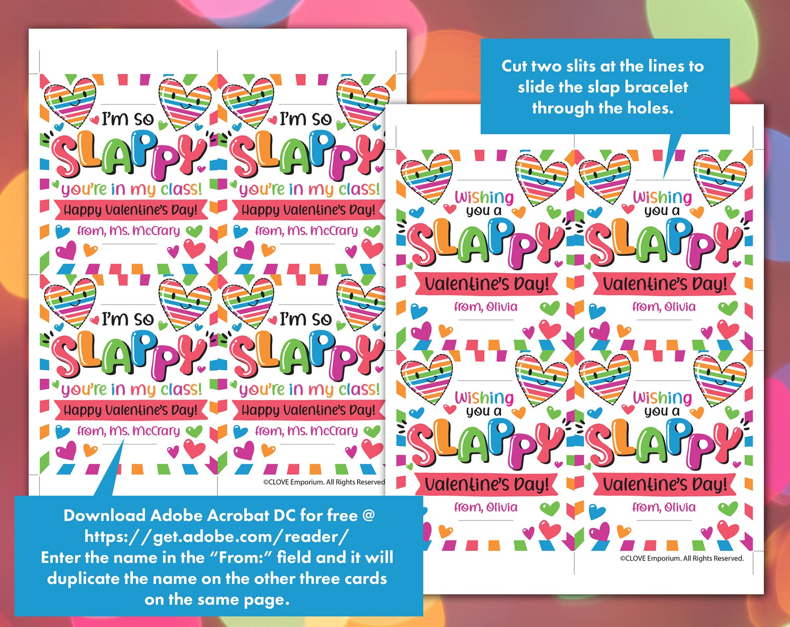 Slap Bracelet Valentine Card, Instant Editable Download, Classroom ...