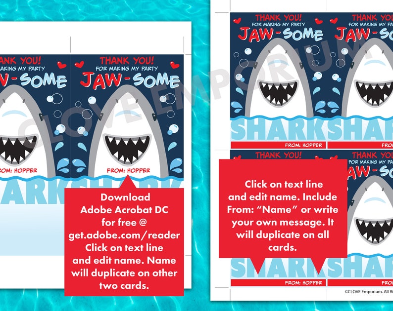 Shark Birthday Favor, INSTANT EDITABLE DOWNLOAD, Jaw-some, Shark ...