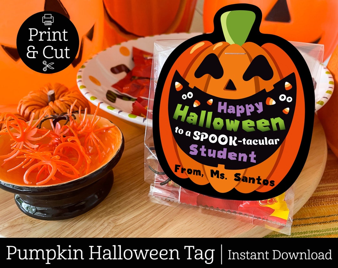 Spooktacular Halloween Favor Tag, DIGITAL EDITABLE DOWNLOAD, Pumpkin ...