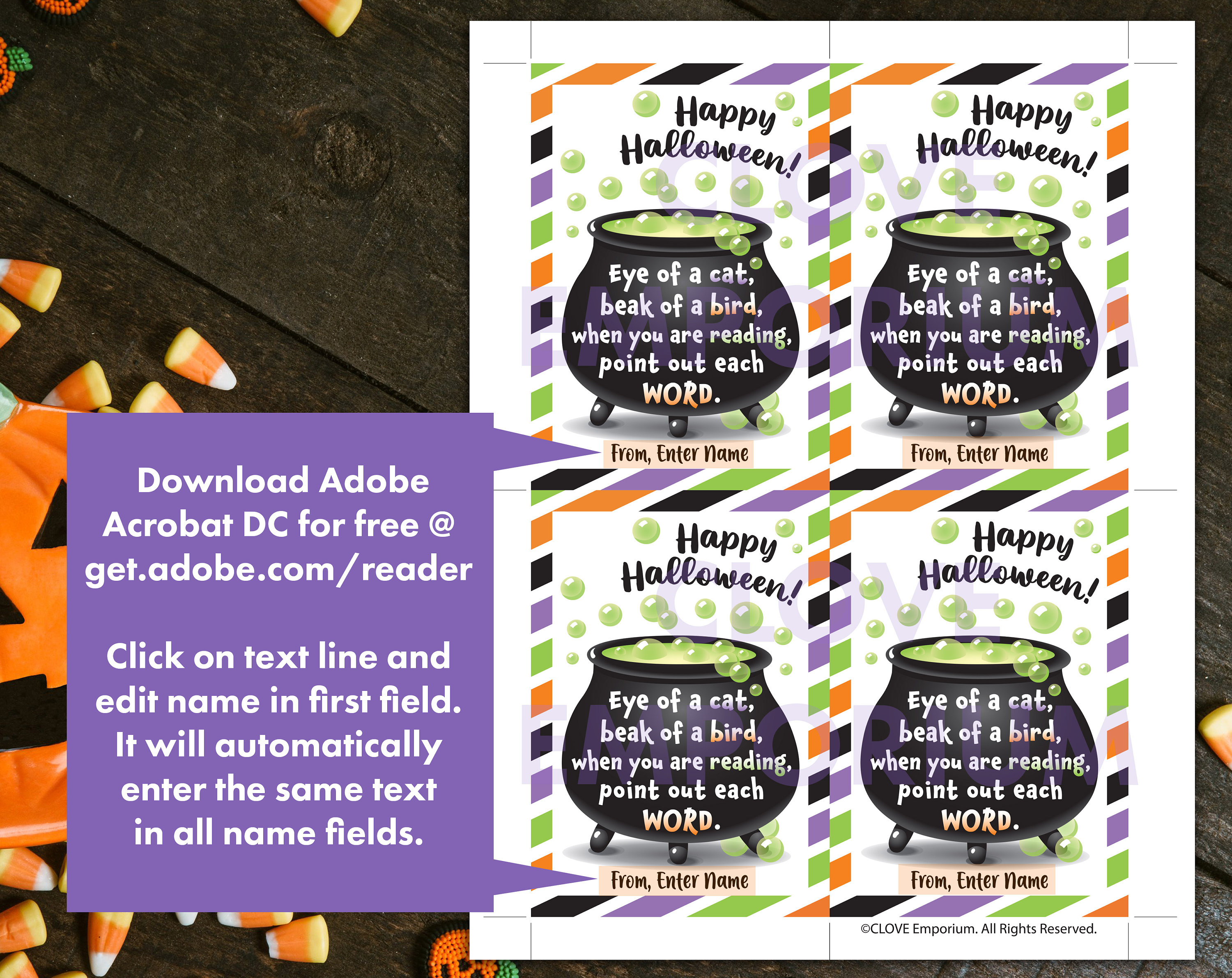 Halloween Witch Finger Tag, Instant Editable Download, Halloween Treat ...