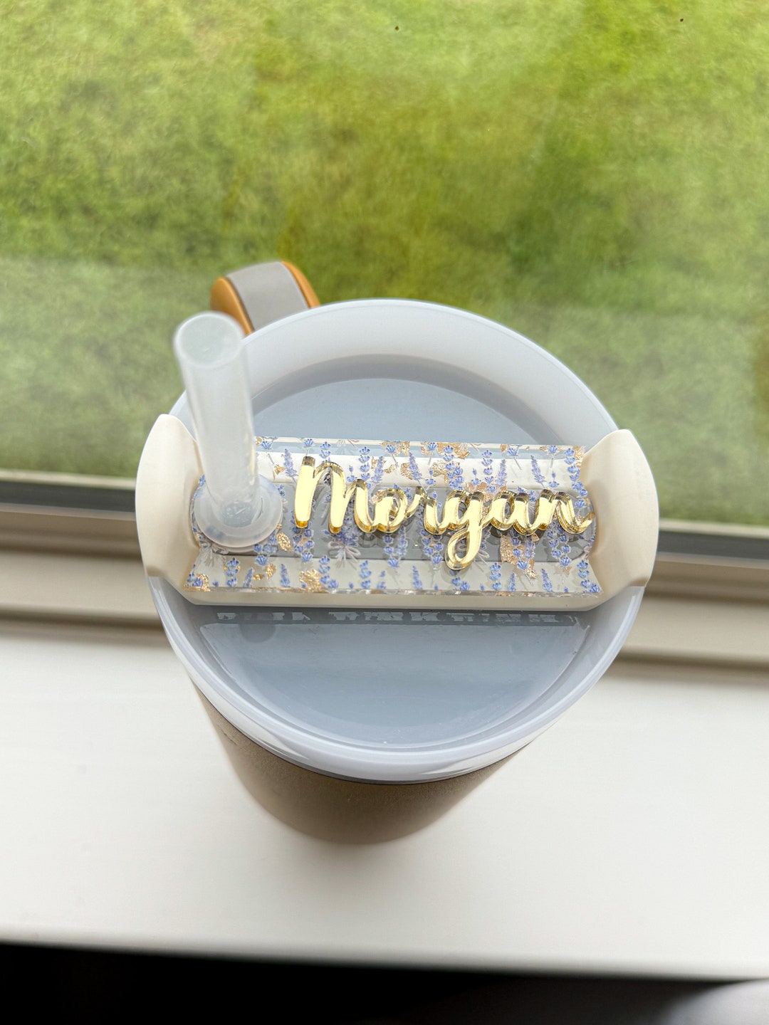 Floral Stanley Name Plate: Hand-lettered Acrylic Name Tag - Etsy