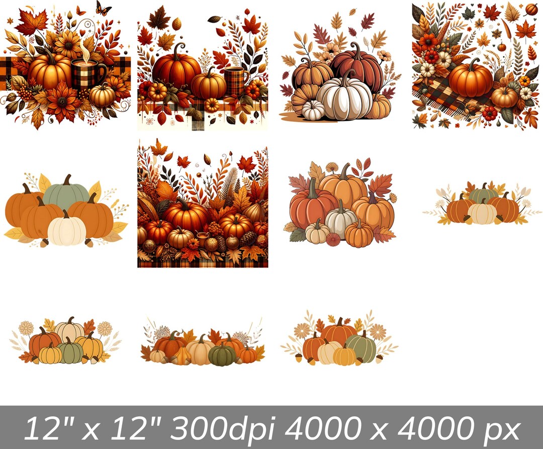 Cozy Autumn Sublimation Clipart Bundle With Pumpkins and Fall Foliage ...