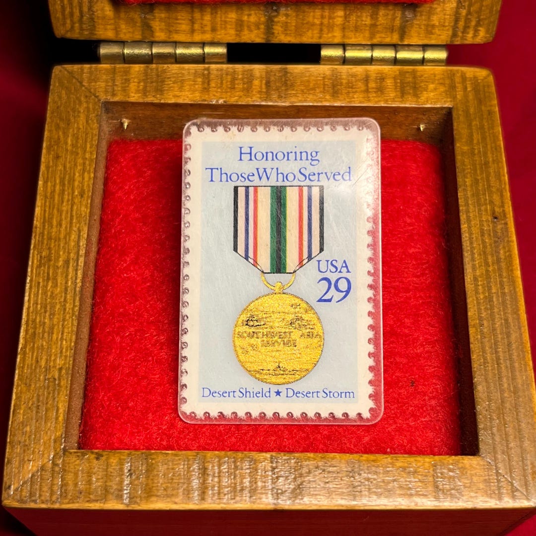 Vintage Postage Stamp Laminated Pin “honoring Those Who Served” USA 29 ...