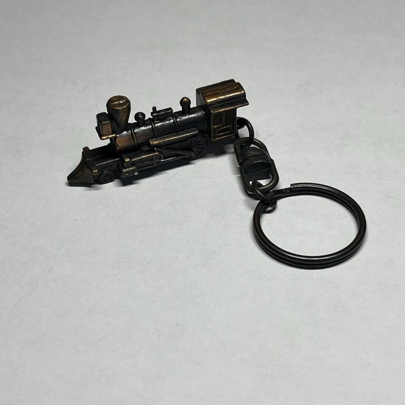 Vintage Bronze Locomotive Train Keychain - Etsy