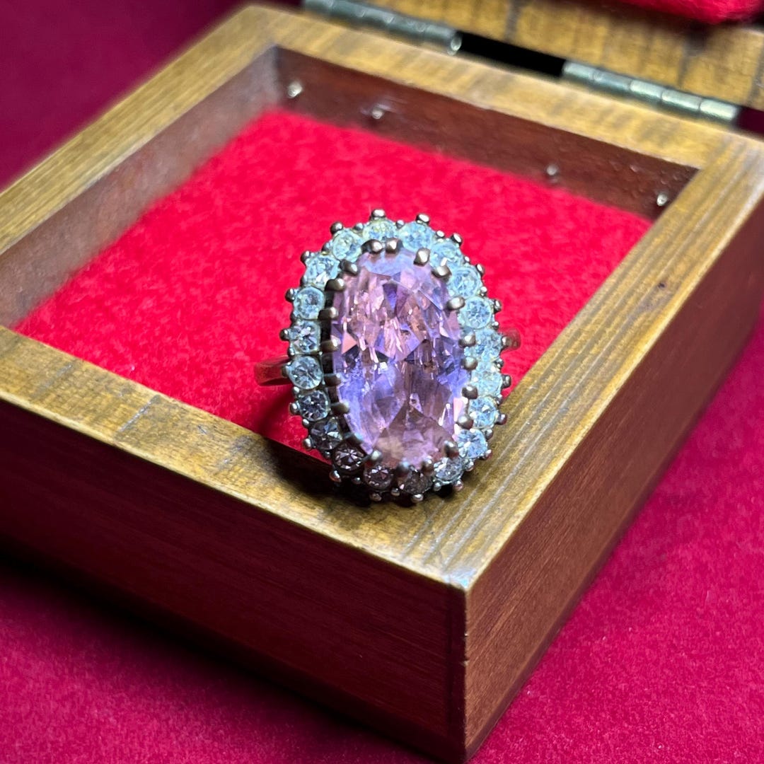 Vintage Costume Ring Large Pink Stone - Etsy