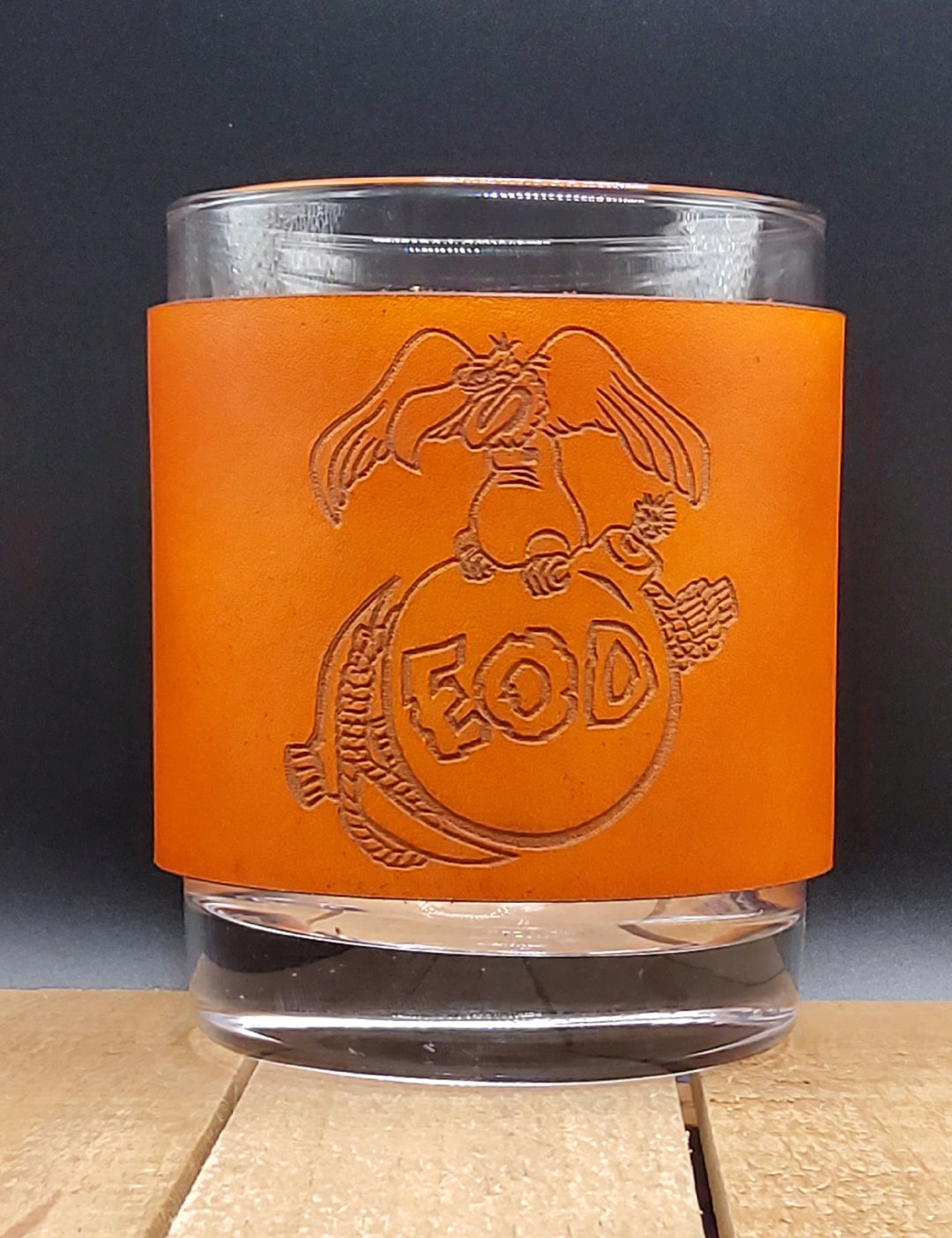 USMC EOD Buzzard Bomb & Pick, Leather Wrapped 11oz Whiskey Glass - Etsy