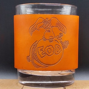 USMC EOD Buzzard Bomb & Pick, Leather Wrapped 11oz Whiskey Glass - Etsy