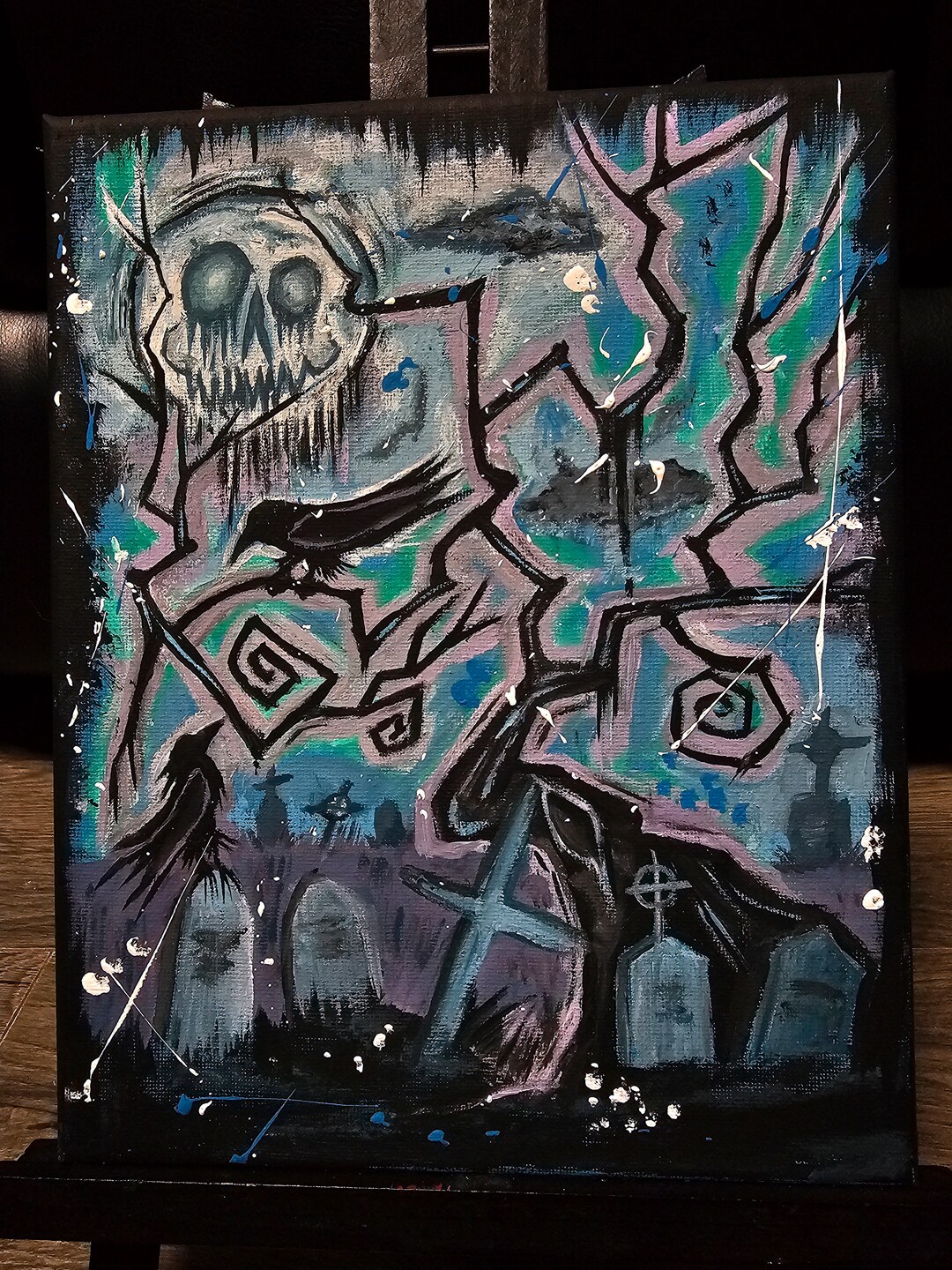 8x10 Blue Graveyard Canvas Painting - Etsy
