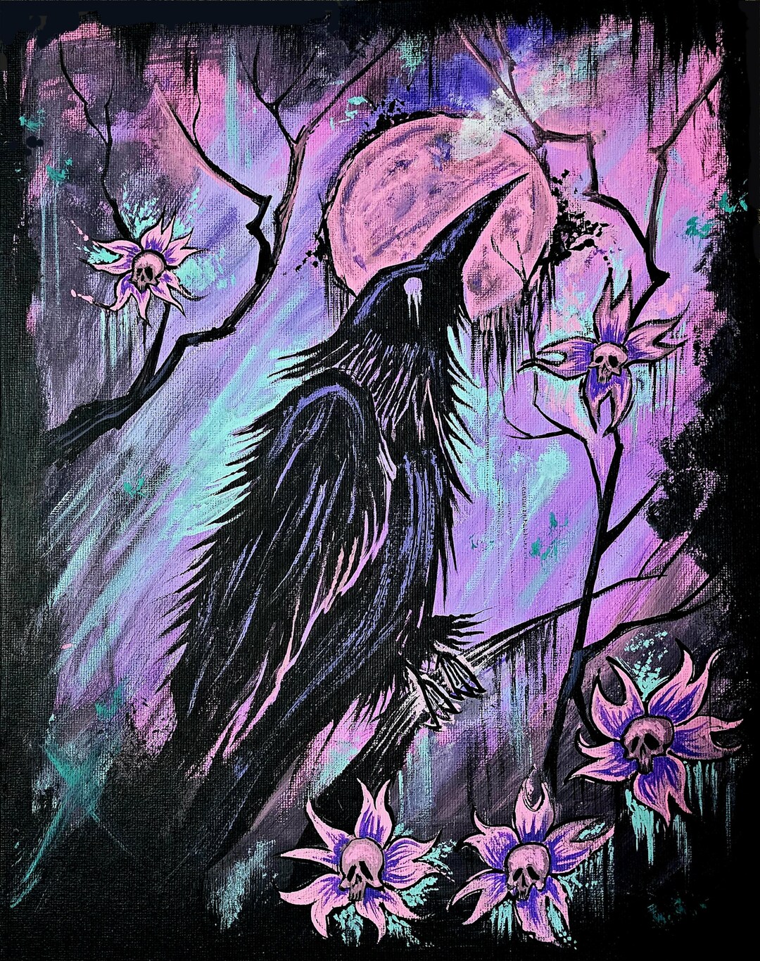 11x14 Pink Forest Raven - Etsy