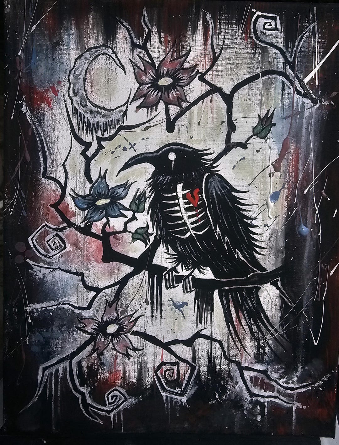 White Red and Blue Raven Art Print - Etsy