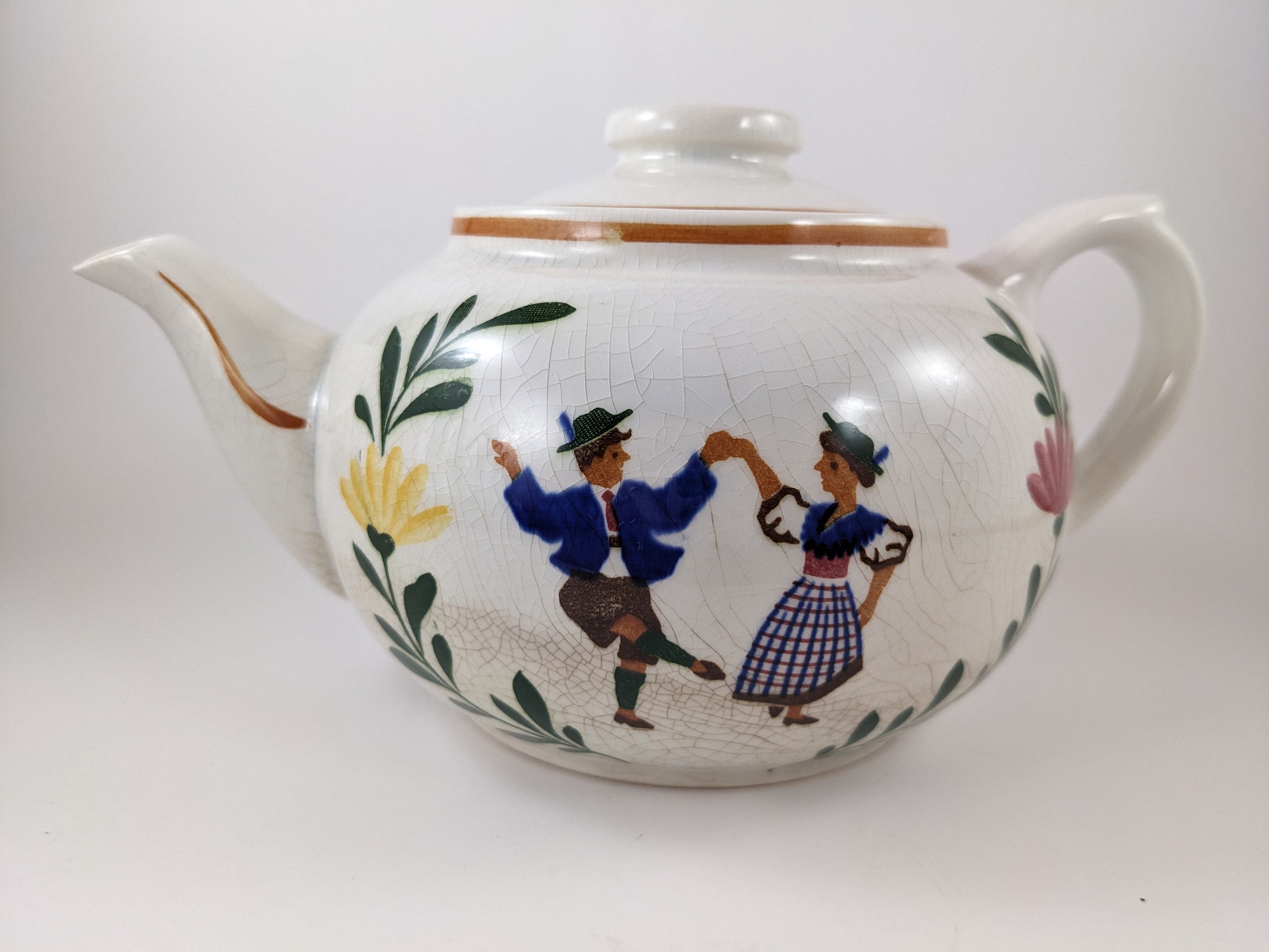 Alpine Ironstone Peasant Ware Hand Painted Tea Pot, Cups & Sugar Bowl ...