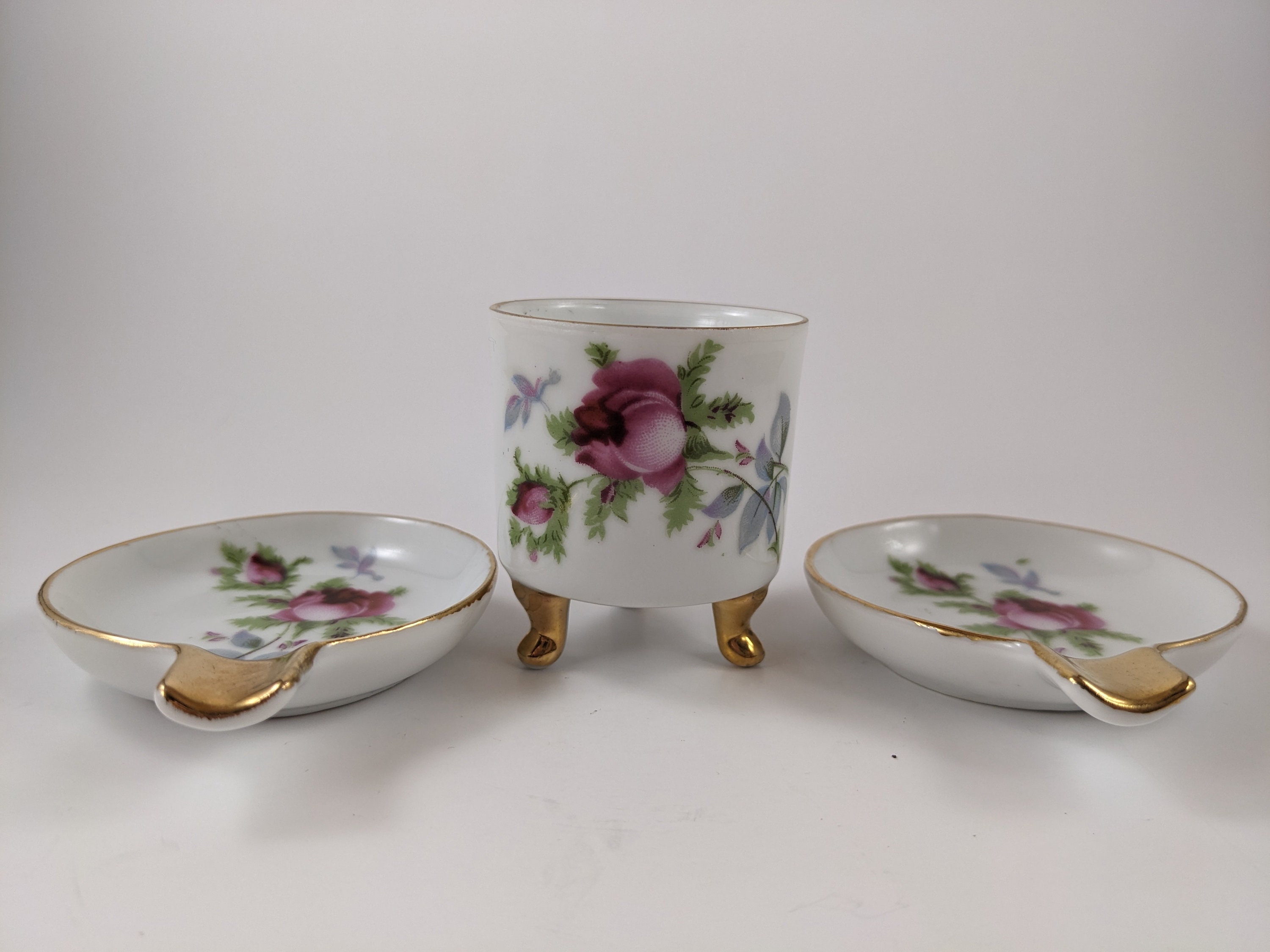 Vintage Lefton Porcelain Ashtray Set/cigarette Holder - Can Be Used as ...