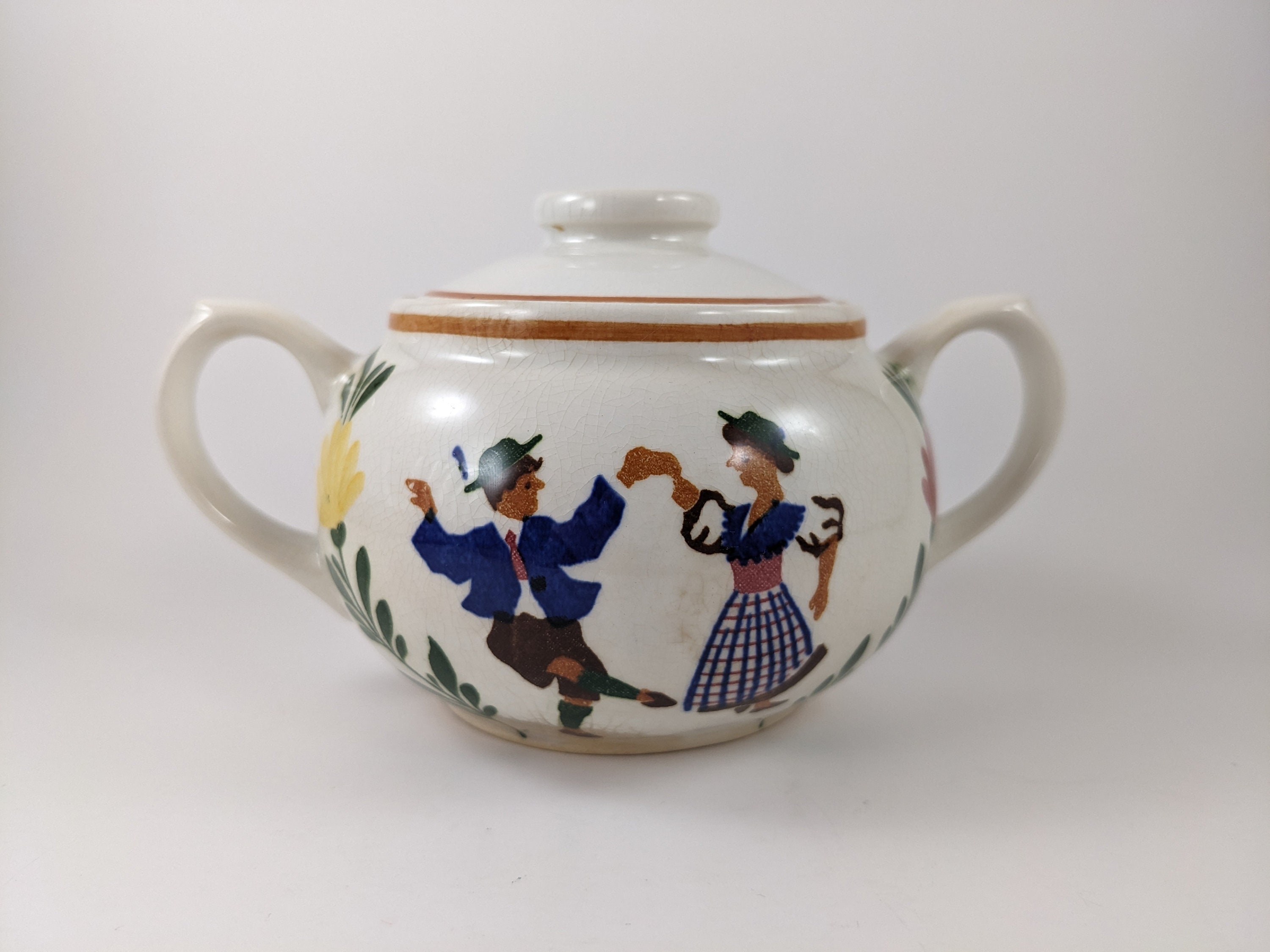 Alpine Ironstone Peasant Ware Hand Painted Tea Pot, Cups & Sugar Bowl ...