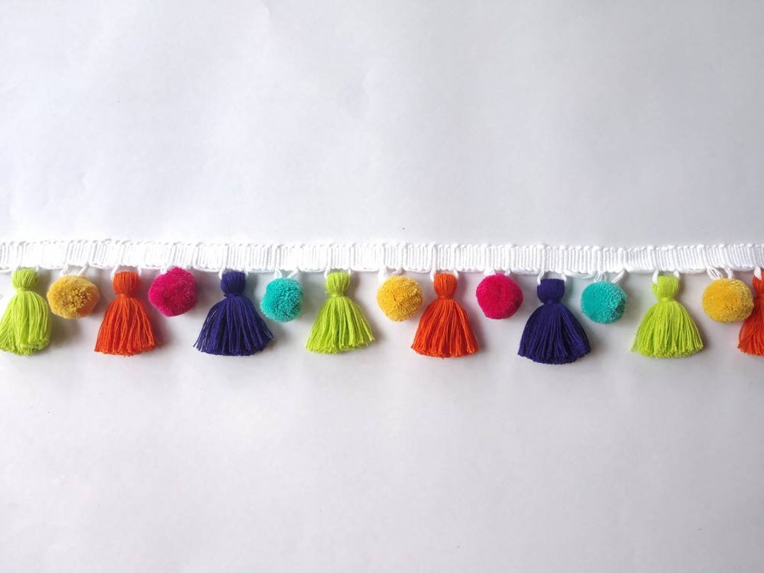 Tassel Trim, Pom Pom Trim, Multi Colored Pom Pom Tassel Trim,blue ...
