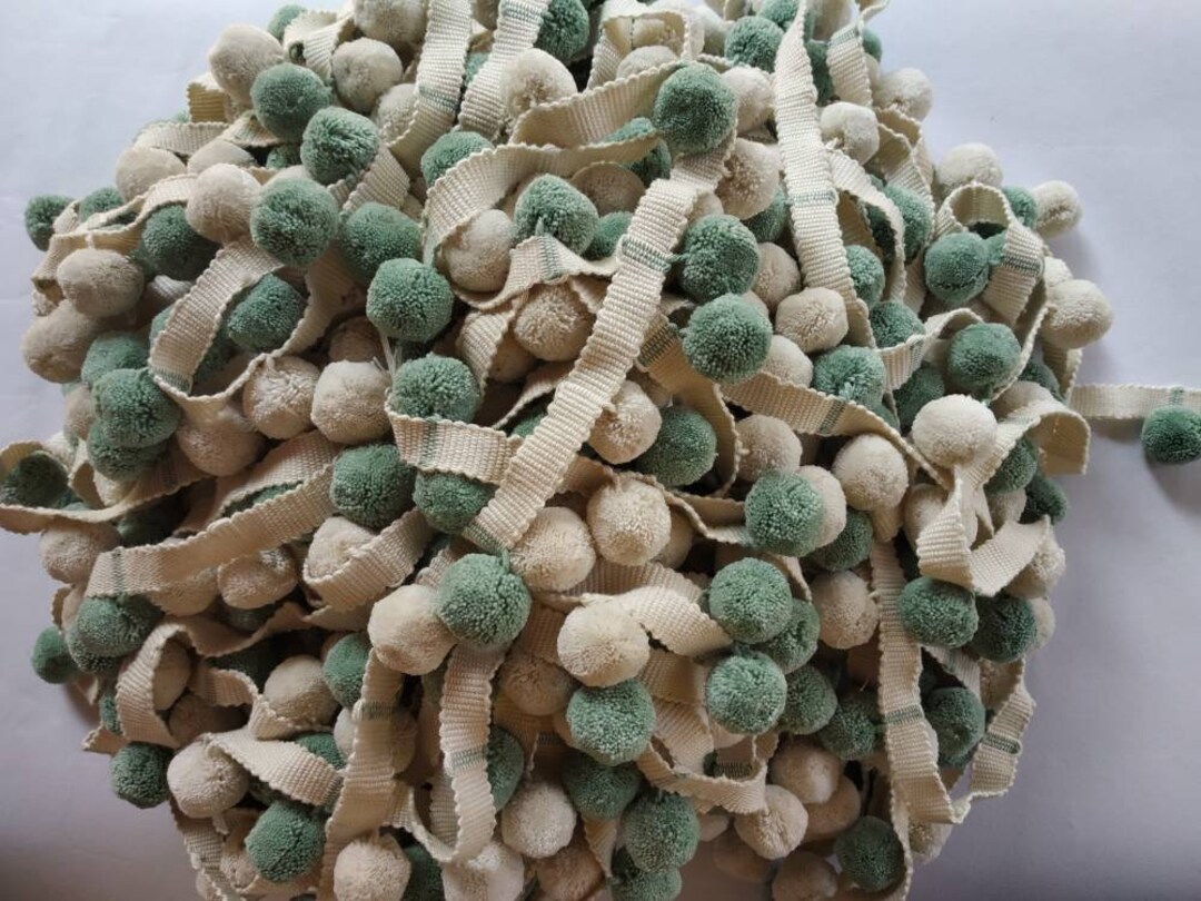 Sage Green Pom Pom Trim, Ivory Pom Pom Trim, Handmade Pom Poms, Sage ...