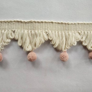 Ivory Fan Edge Trim Blush Pink Pom Poms Pale Rose Pom Poms - Etsy