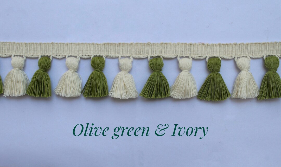Olive Green and Ivory Tassel Trim, Tassel Fringe Trim - Etsy