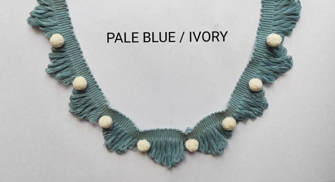 Pale Blue Fan Edge Trim, Ivory Pom Pom Trim, Fan Edge Pom Pom Trim ...