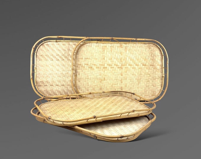 Vintage Boho Bamboo Wicker LARGE Serving Trays 1970s Tiki Decor - Etsy