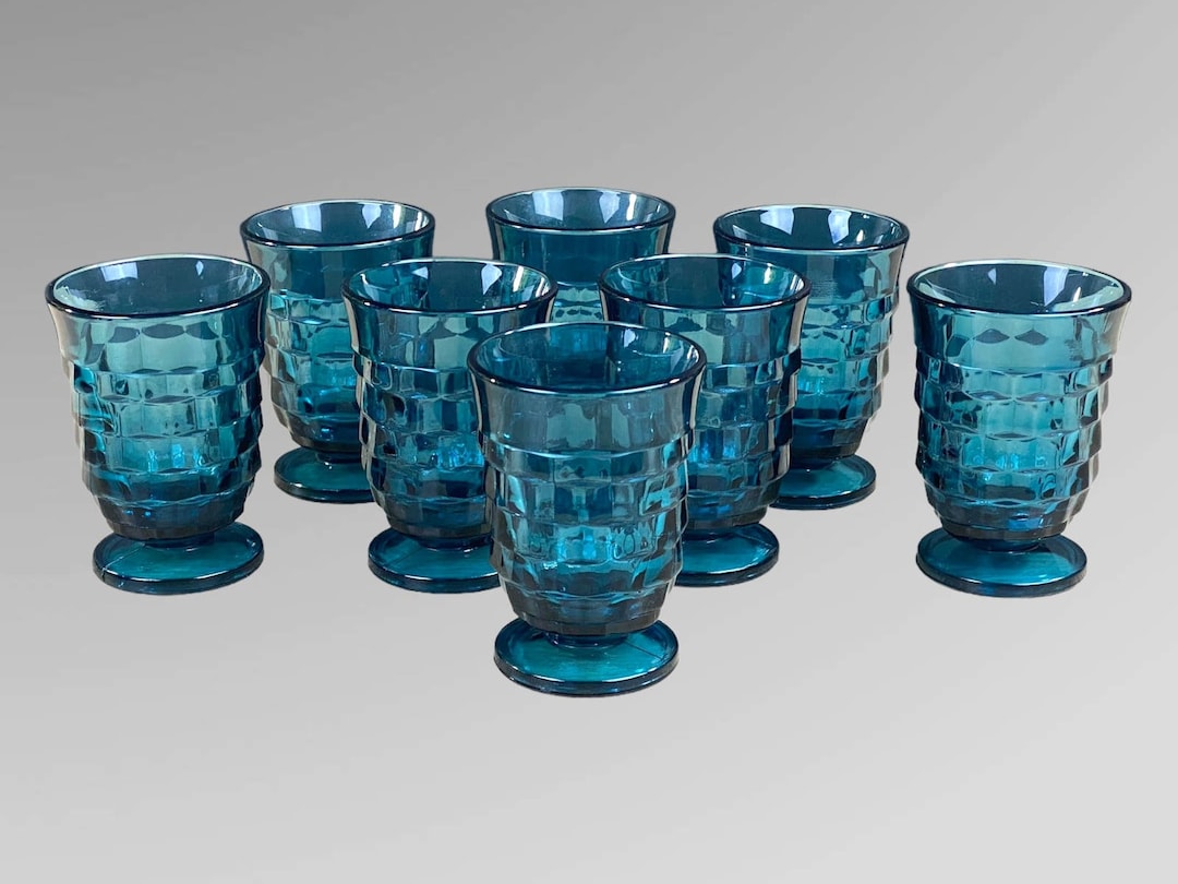 Whitehall Riviera Blue Juice Glasses SET of 8 Cubist Teal Indiana ...