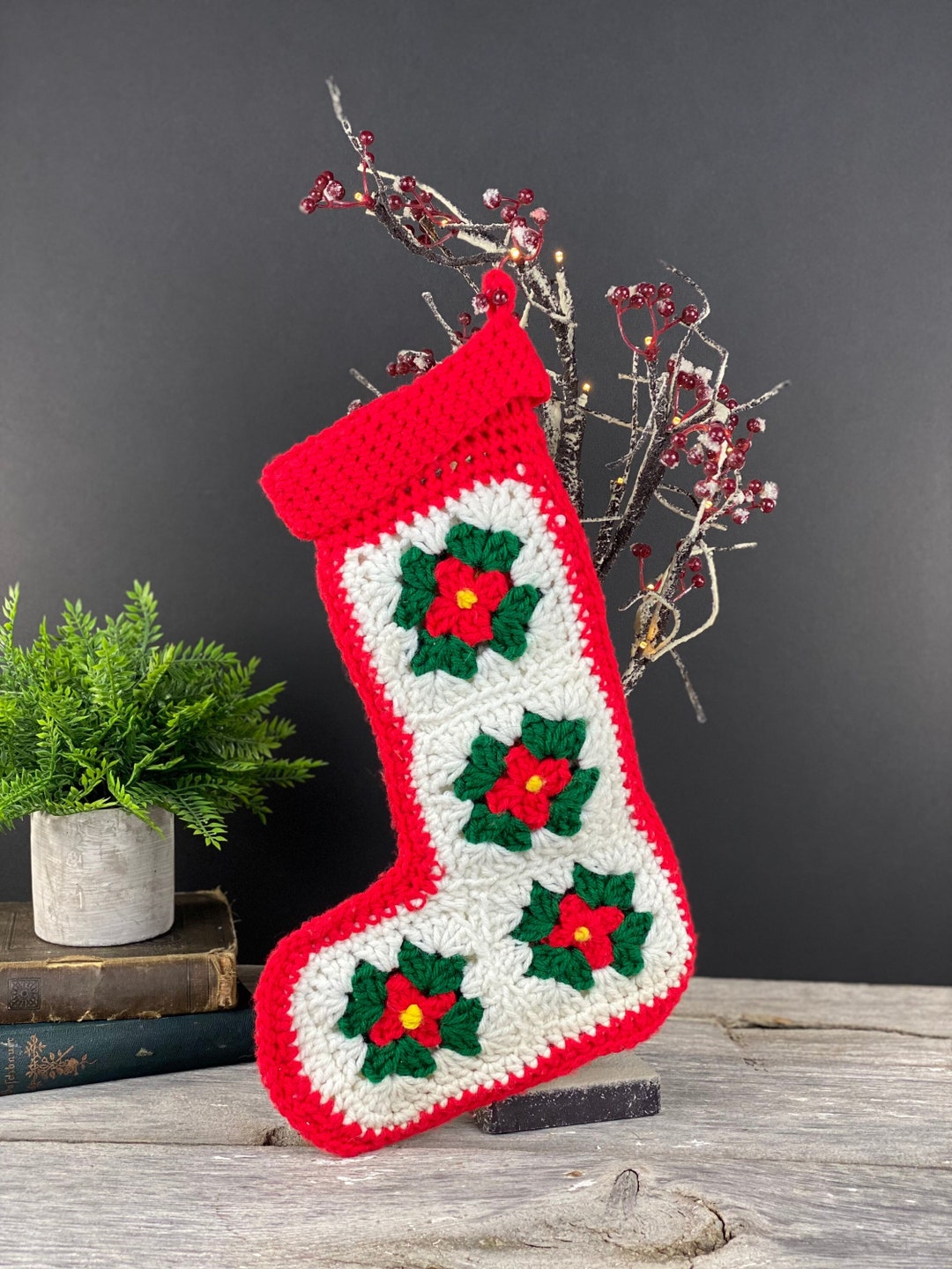 Granny Square Crochet Christmas Stocking Vintage Nice and Bright - Etsy