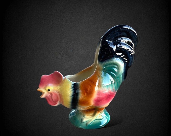 Royal Copley Rooster Planter Ceramic Pottery Colorful Farmhouse Kitchen ...