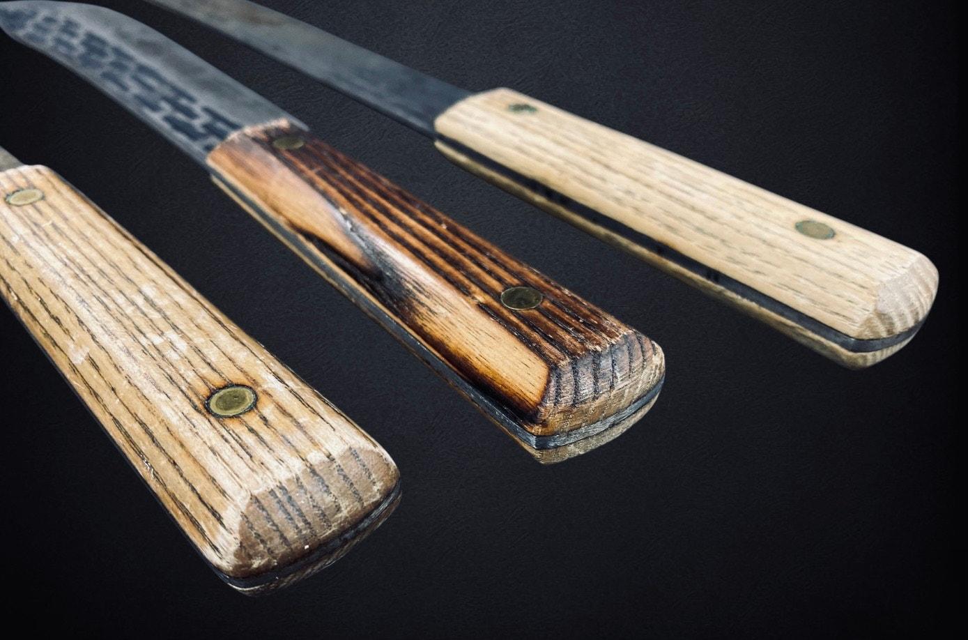 3 Forgecraft Hi-carbon Kitchen Knives Wood Grain Handles Full Tang OLD ...