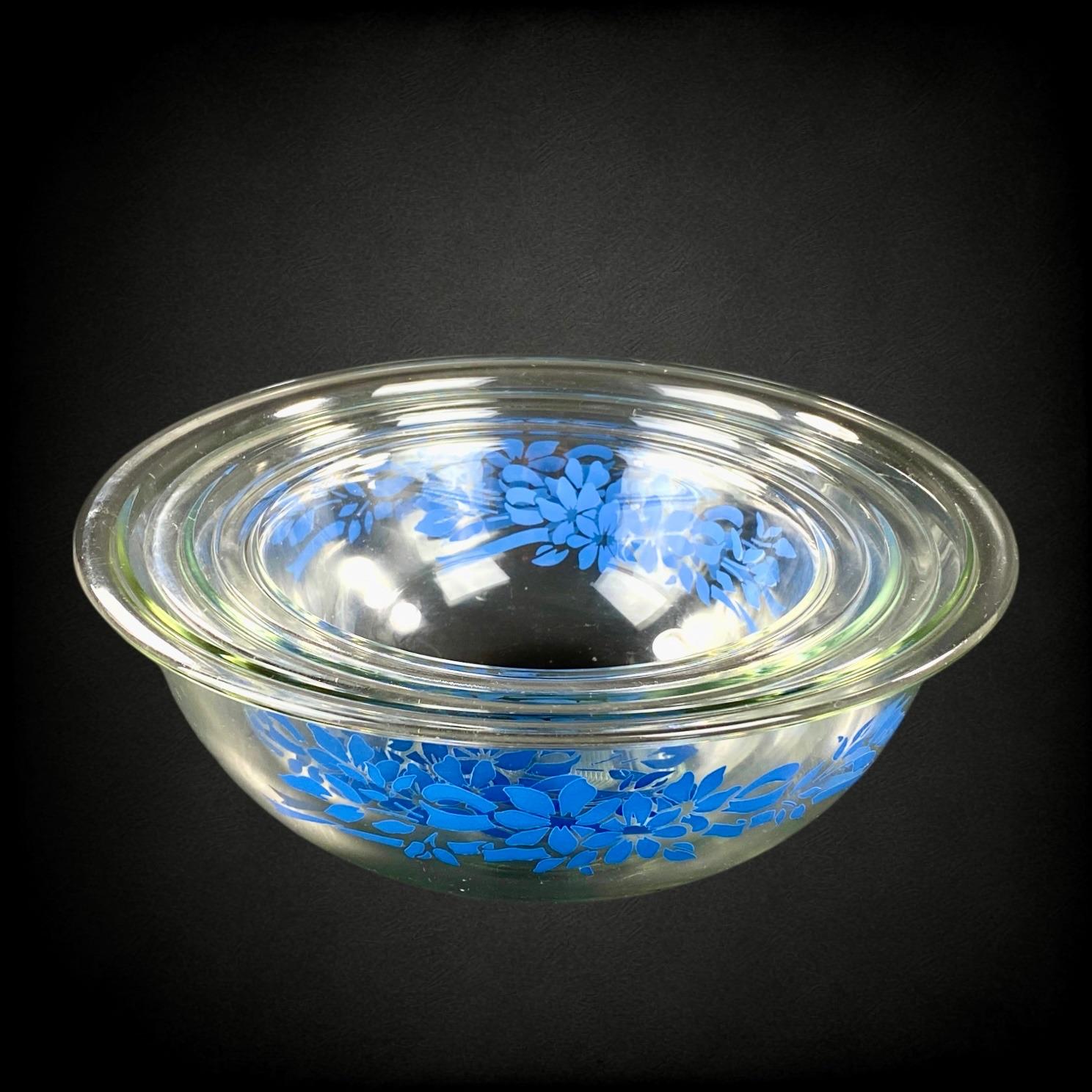 Pyrex Blue Floral Ribbon Nesting Bowls Set 322 323 325 Clear Glass ...