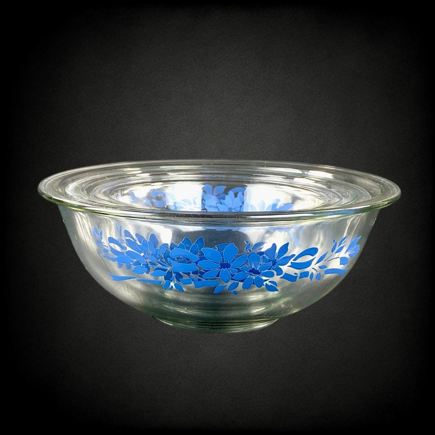 Pyrex Blue Floral Ribbon Nesting Bowls Set 322 323 325 Clear Glass ...