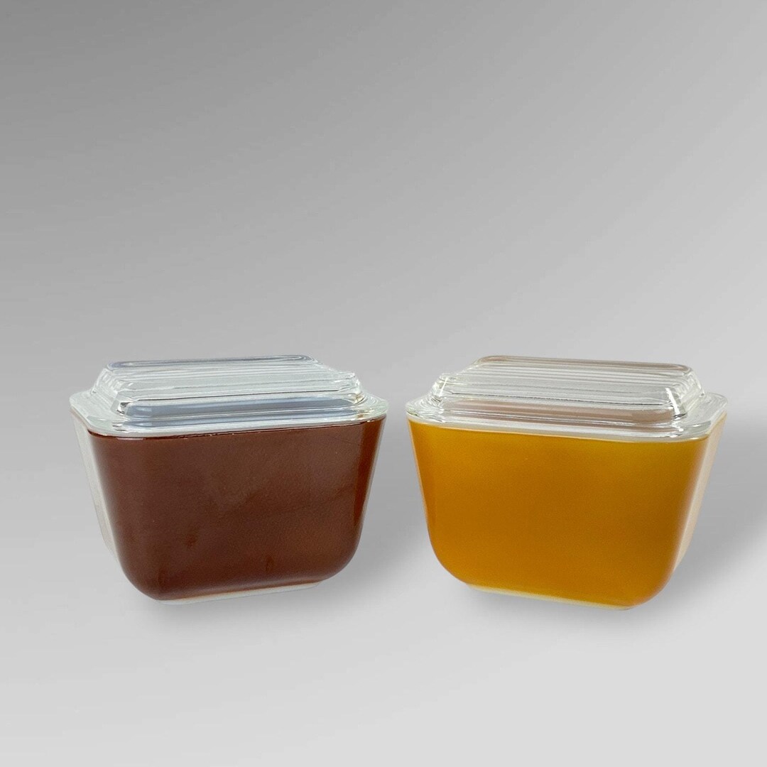 2 PYREX Old Orchard 501B Refrigerator Dishes Lids Solid Brown ...