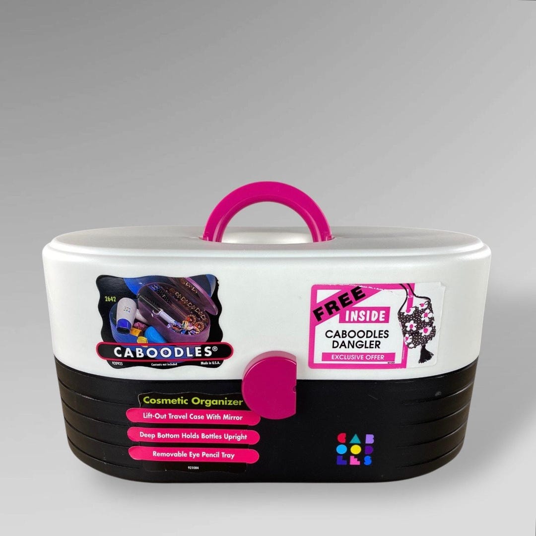 Caboodles Makeup Case Lift Tray Mirror White Black Pink NOS Dangler ...