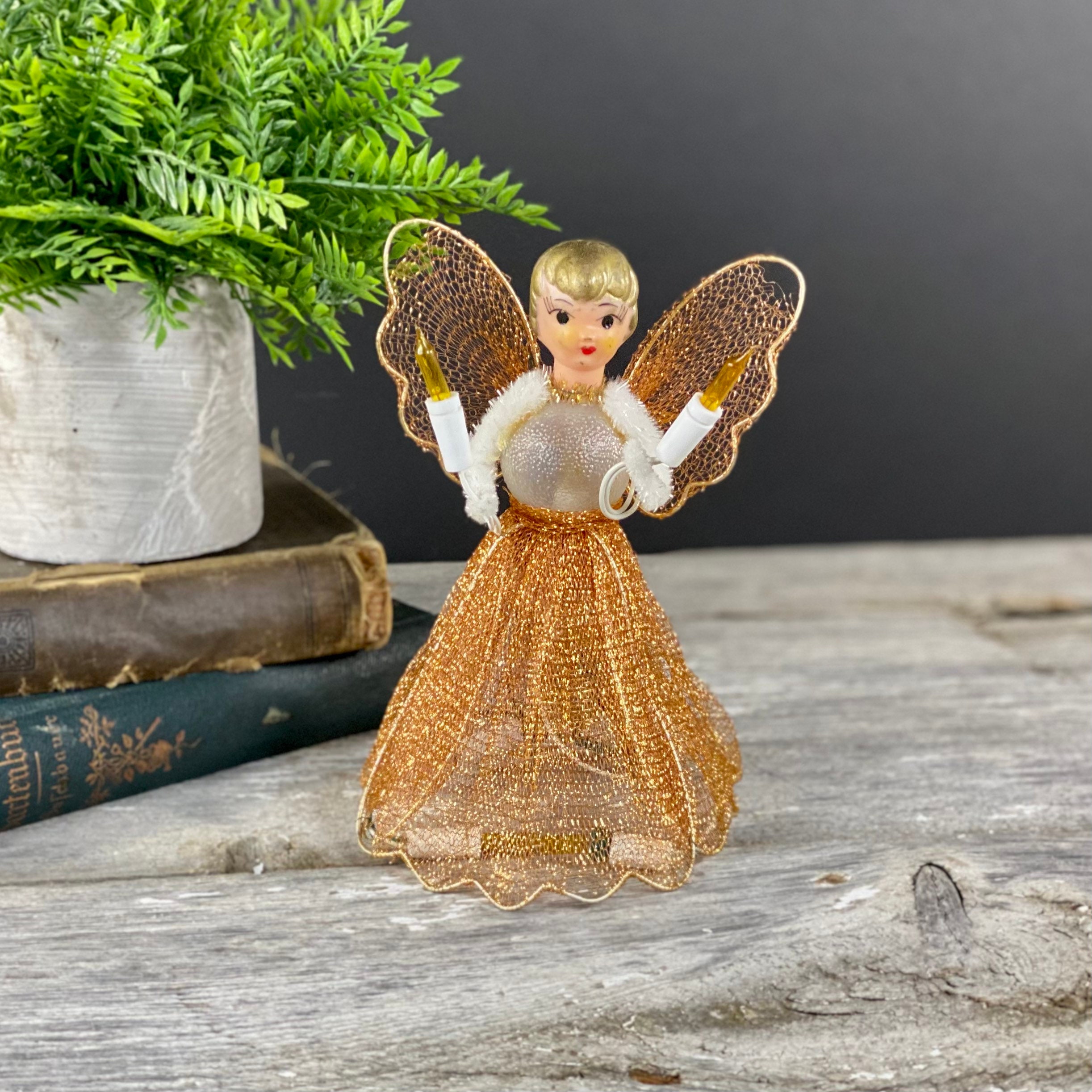 Gold Mesh Angel Christmas Tree Topper Plastic Lights up - Etsy
