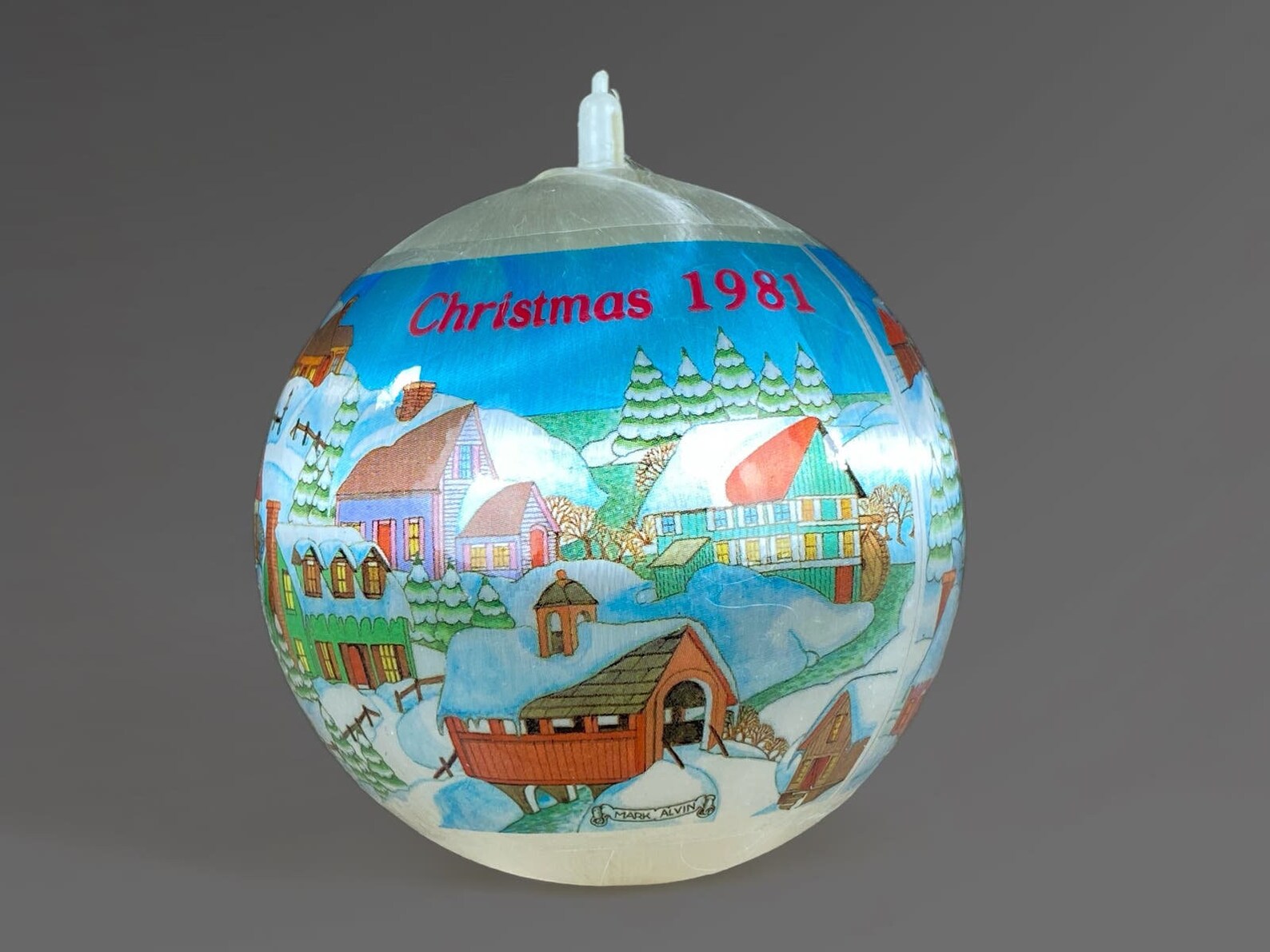 1981 Christmas Satin Bulb Ornament Winter Snow Farm Village Scene - Etsy