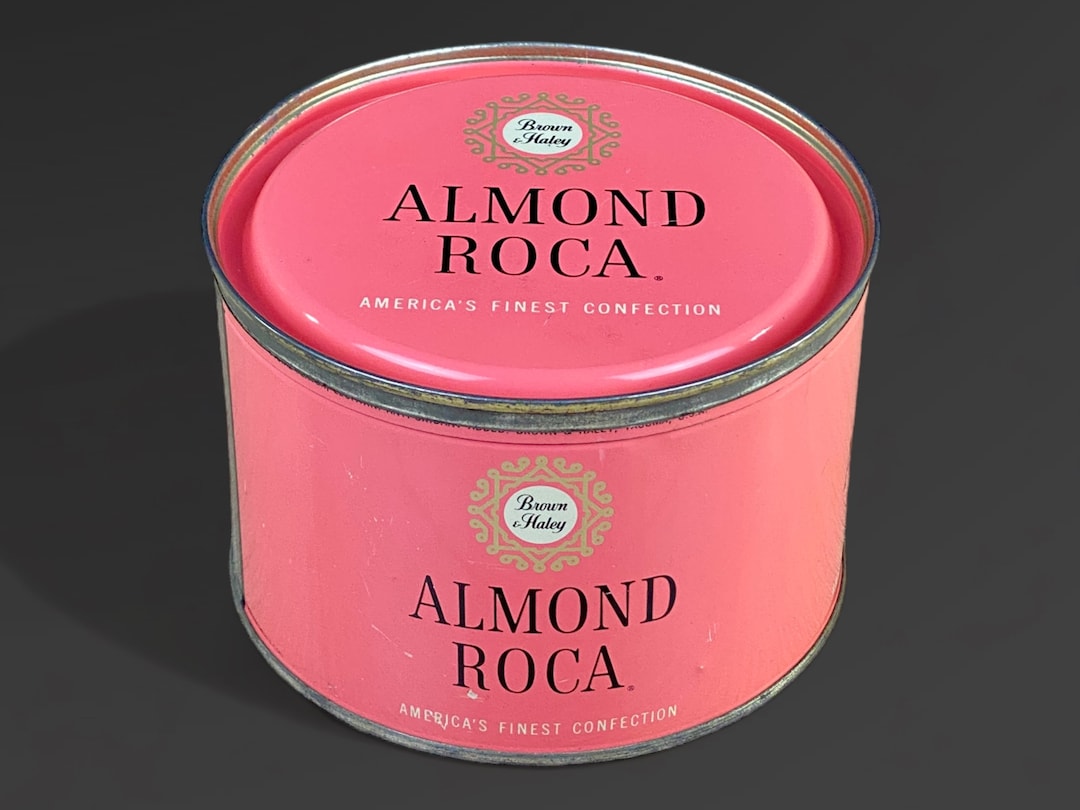 1960s Almond Roca Candy Tin Bubble Gum Pink MCM Color in Fantastic ...