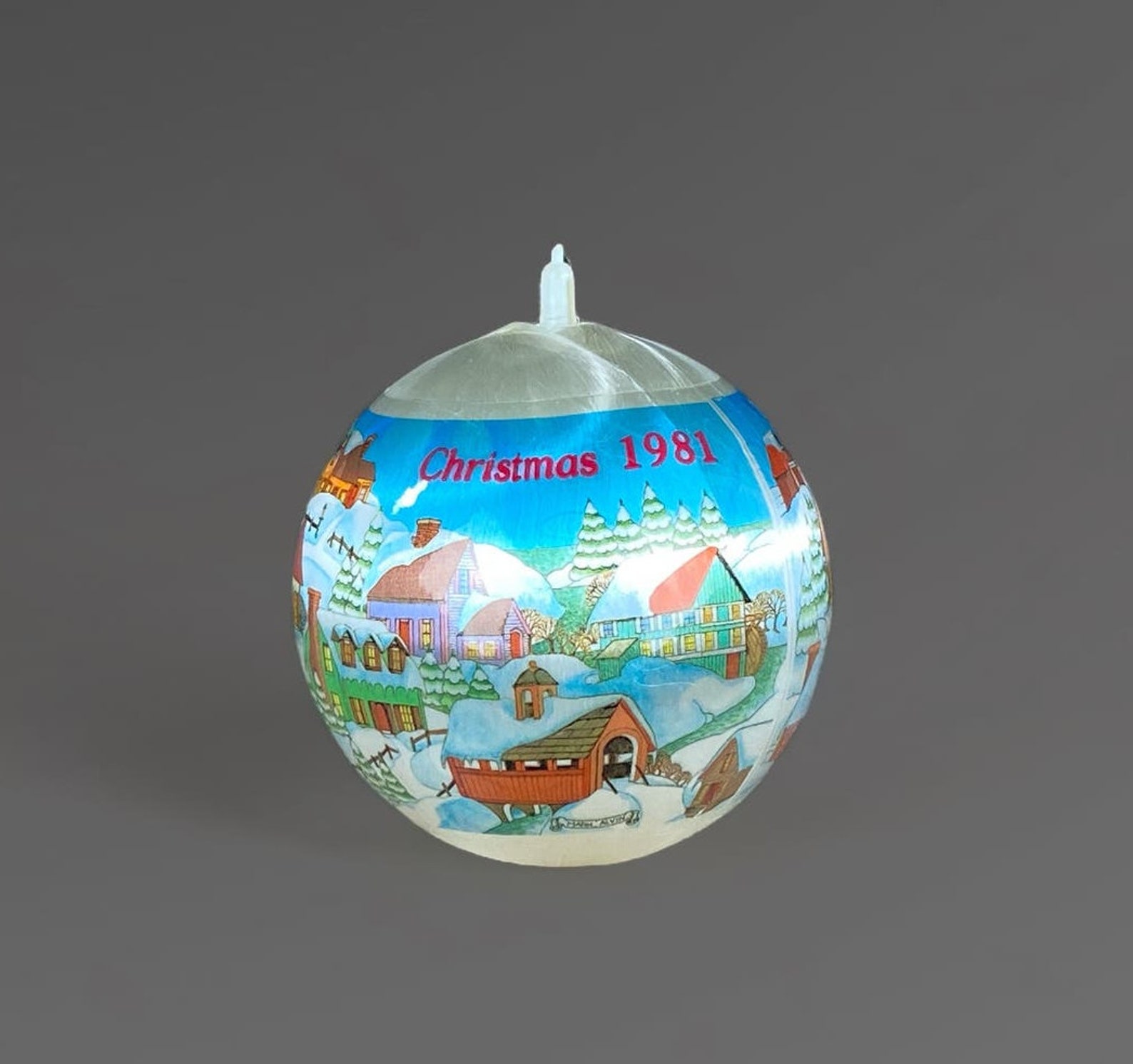 1981 Christmas Satin Bulb Ornament Winter Snow Farm Village Scene - Etsy