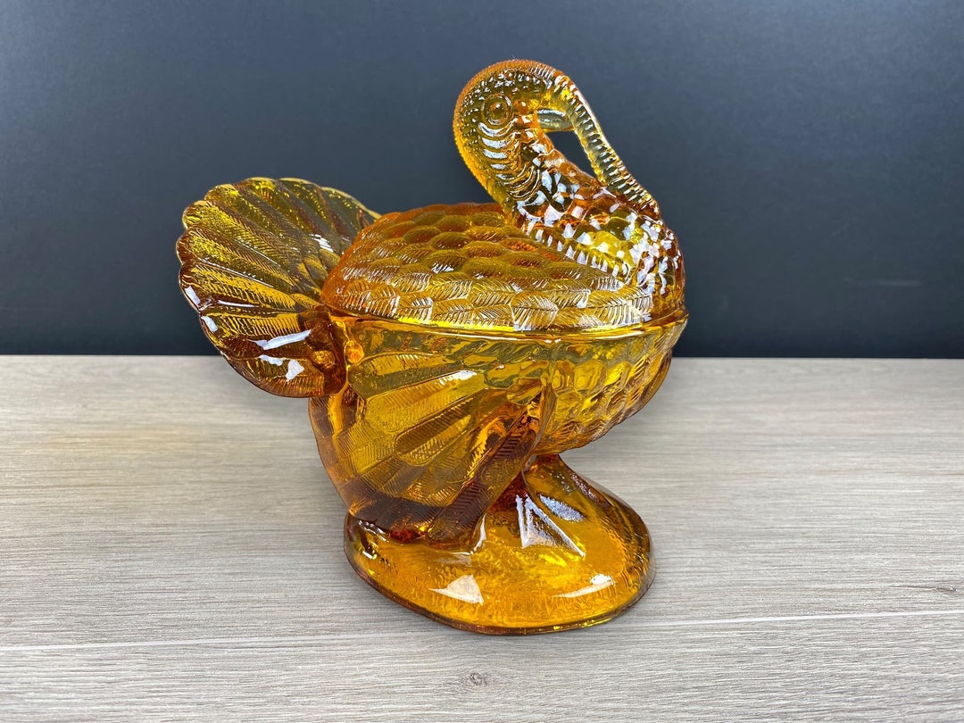 L E Smith Amber Glass Turkey Covered Candy Dish 1970s 1980s? - Etsy