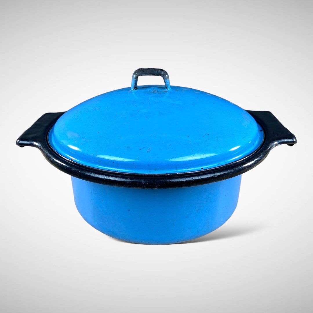 Blue Black Enamelware Casserole Pan Small Chippy Rustic Decor Indoor ...