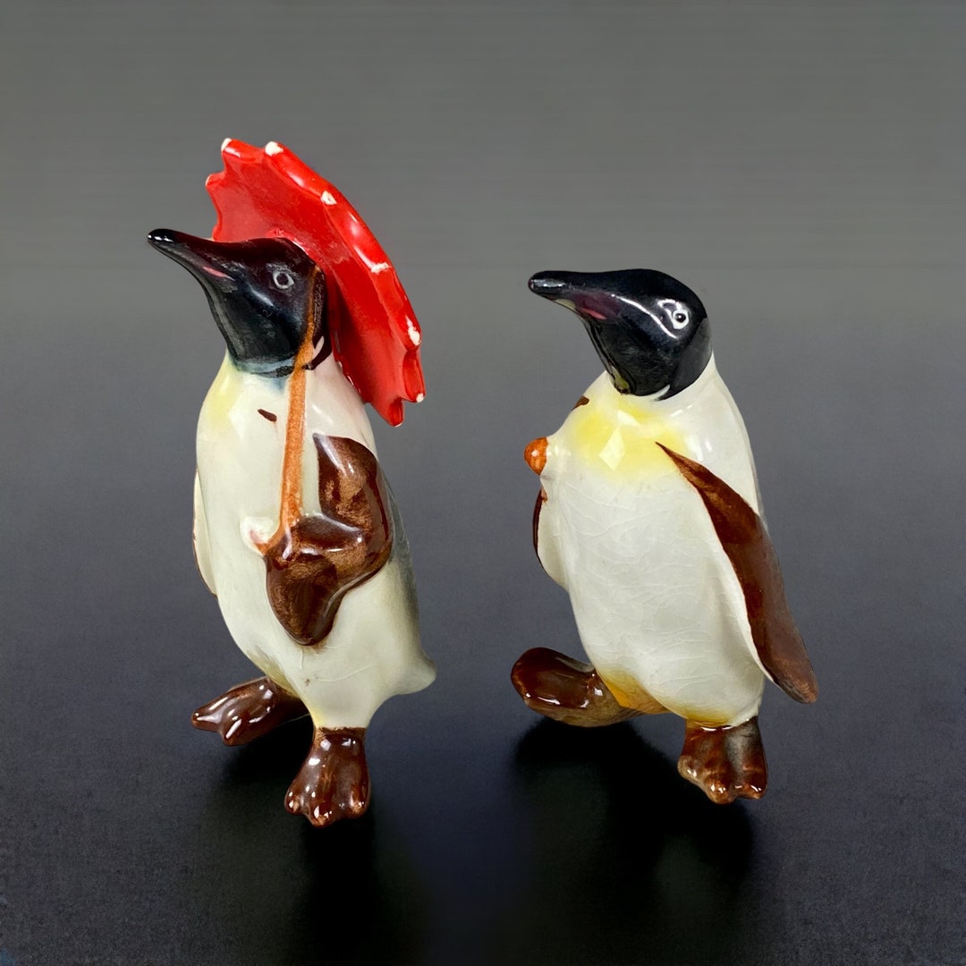 Beswick Penguins Mother Father Figurines Pair Red Umbrella 802 803 Made ...