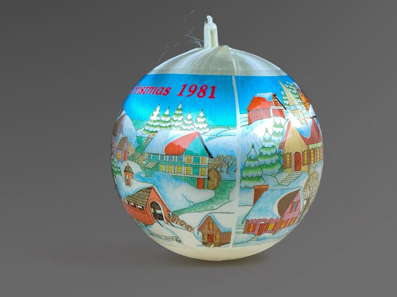 1981 Christmas Satin Bulb Ornament Winter Snow Farm Village Scene - Etsy