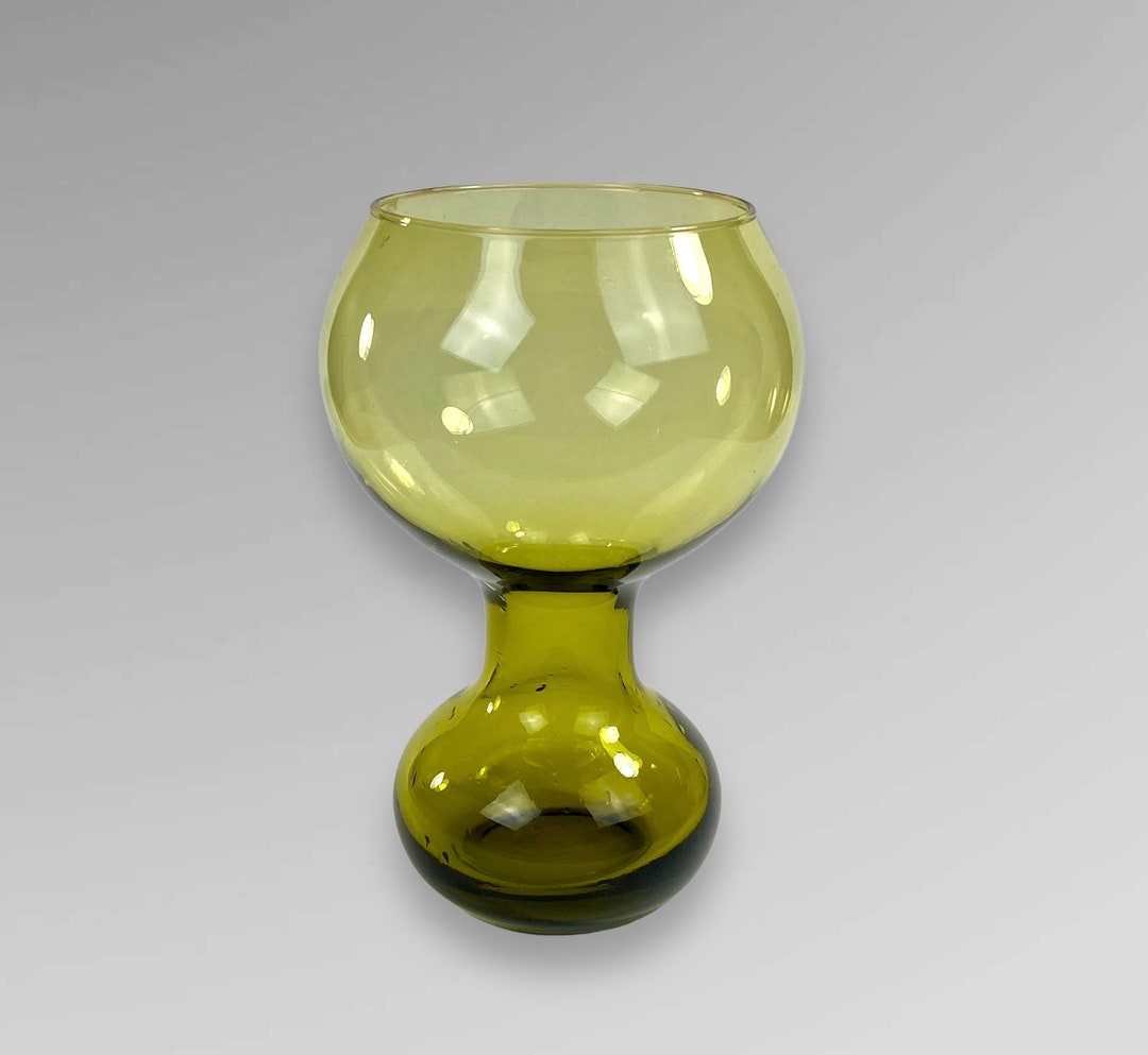 Avocado Green Glass Vase Possibly Scandinavian Rounded Base and Bowl ...