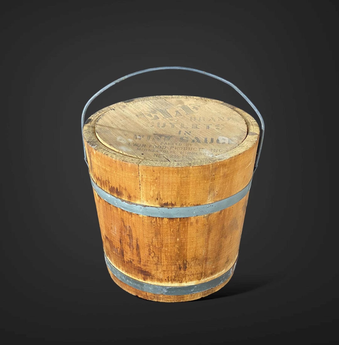 Antique Wood Pail and Lid With Wire Bale Handle 1920s Elf Brand ...