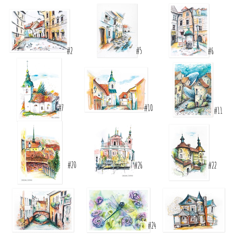 Urban Watercolor Postcard Set / Europe Postcrossing Art Postcards ...