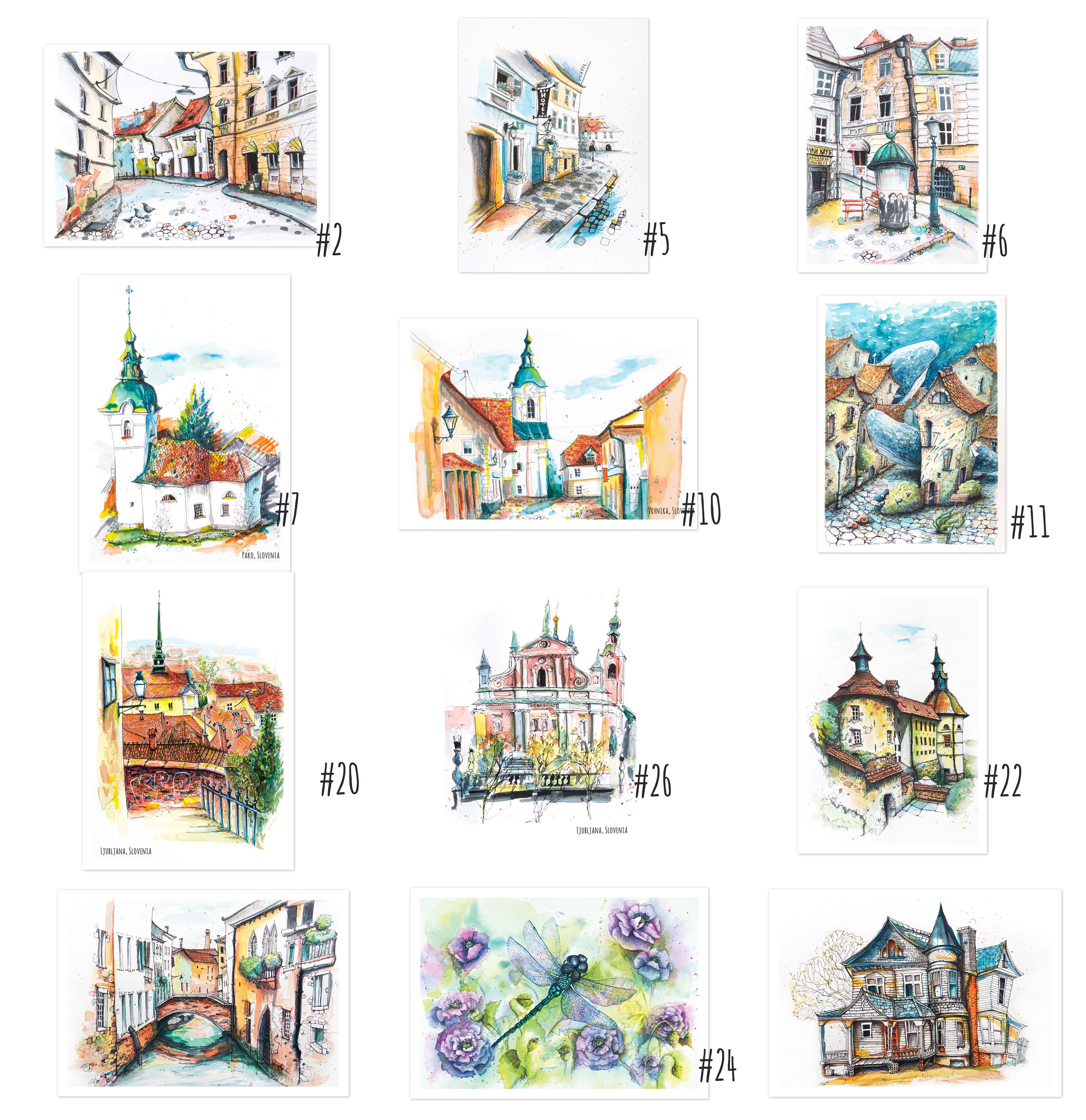 Urban Watercolor Postcard Set / Europe Postcrossing Art Postcards ...