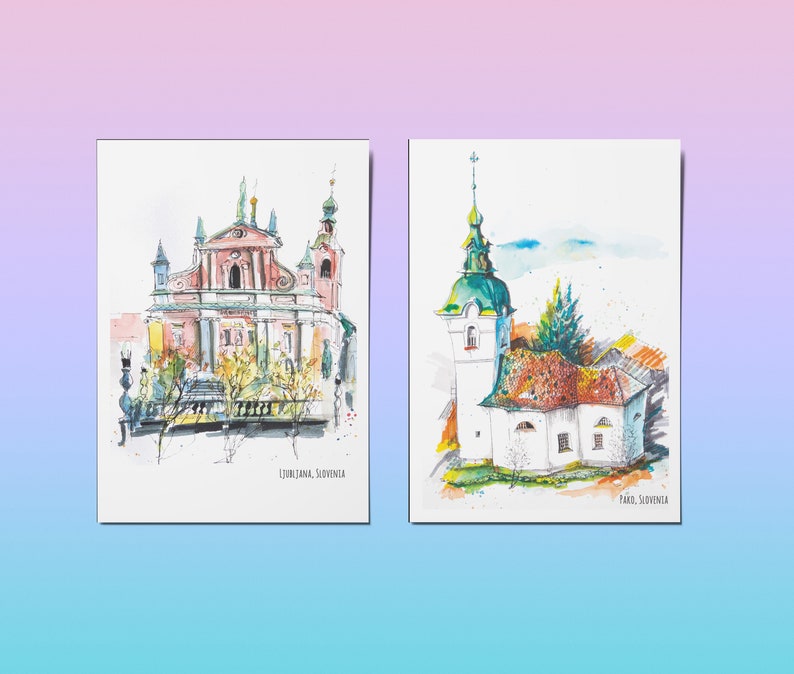 Urban Watercolor Postcard Set / Europe Postcrossing Art Postcards ...