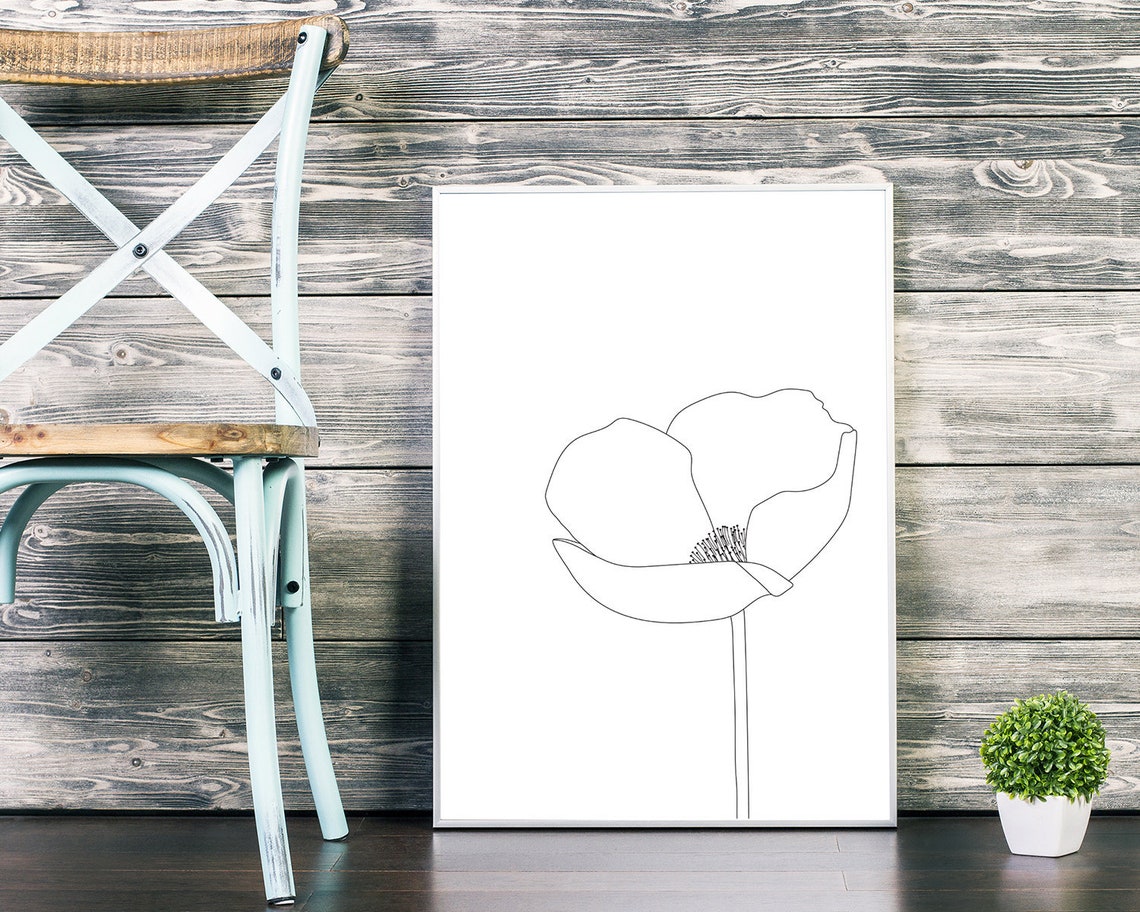 Poppy Printable Art Line Drawing Print Digital Download - Etsy