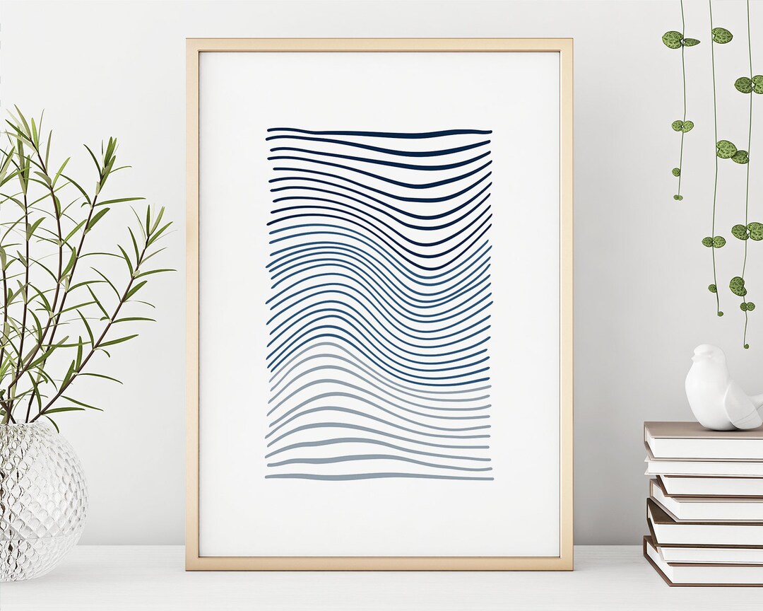 Blue Line Drawing Wall Art, Digital Download Printable, Minimalist ...
