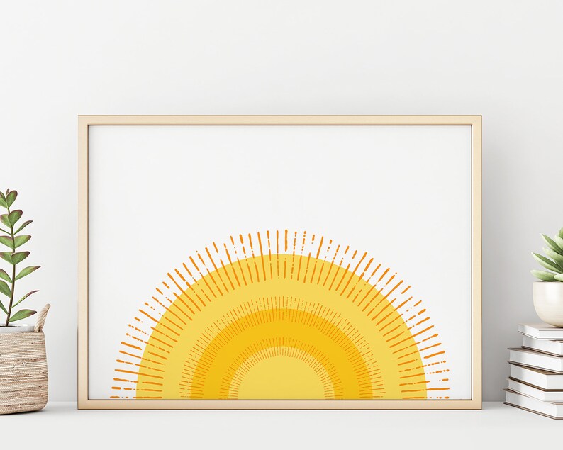 Sun print digital download sunshine wall art modern home | Etsy