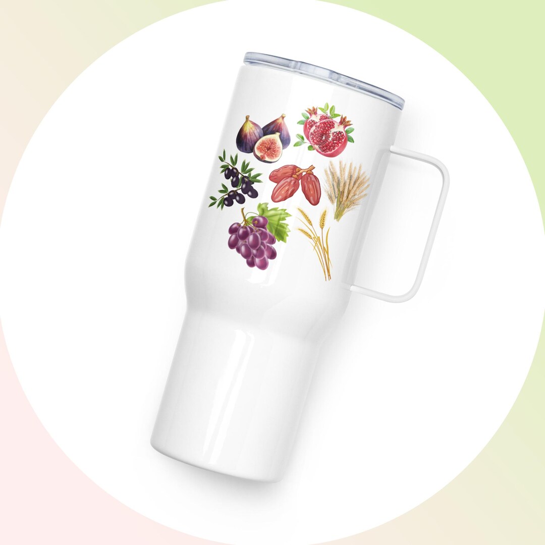 Shivat Haminim Symbols Travel Mug With a Handle, Seven Species Fruits ...